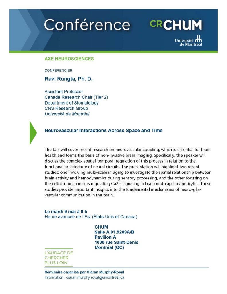 Conférence CRCHUM - Ravi Rungta, Ph. D. - Département de neurosciences